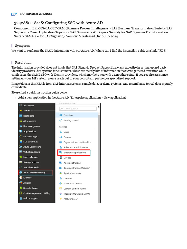 SaaS - Configuring SSO With Azure AD | PDF | Metadata | Information ...