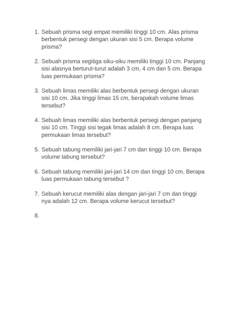 Rumus Volume dan Luas Prisma, Limas, Tabung, Kerucut | PDF