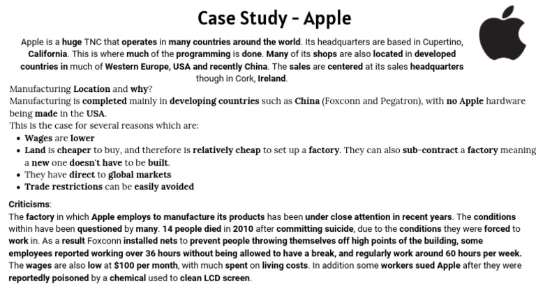Apple TNC: Global Operations and Criticism | PDF