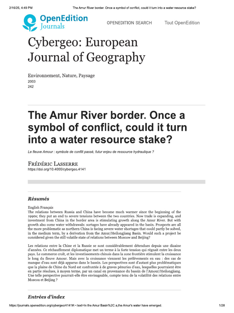 The Amur River Border. Once A Symbol Of... D It Turn Into A Water ...
