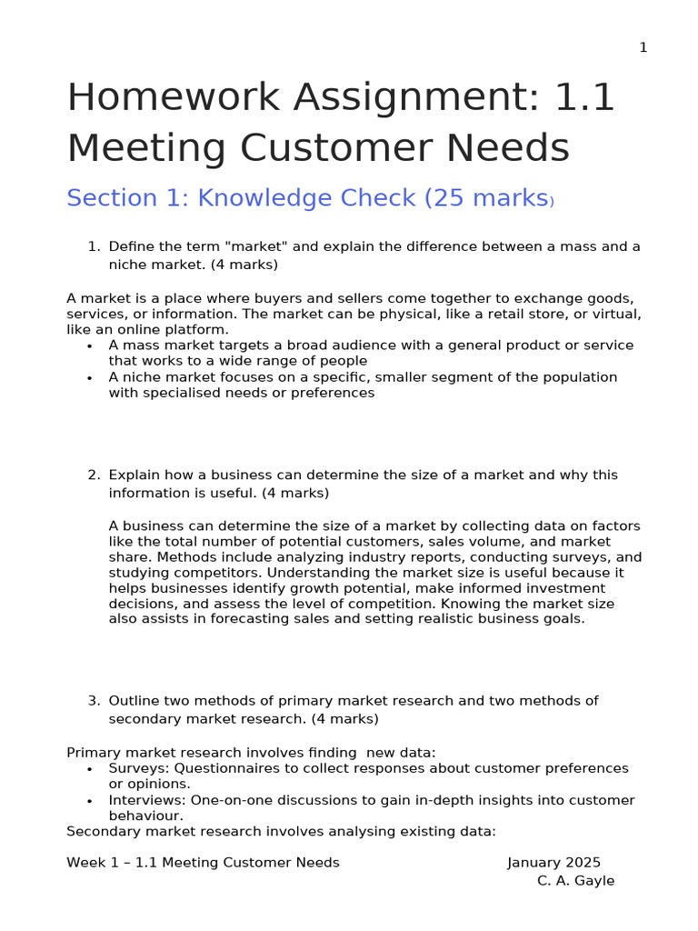 Week 1 - Meeting Customers Needs (Without Answers) 2 | PDF | Market ...