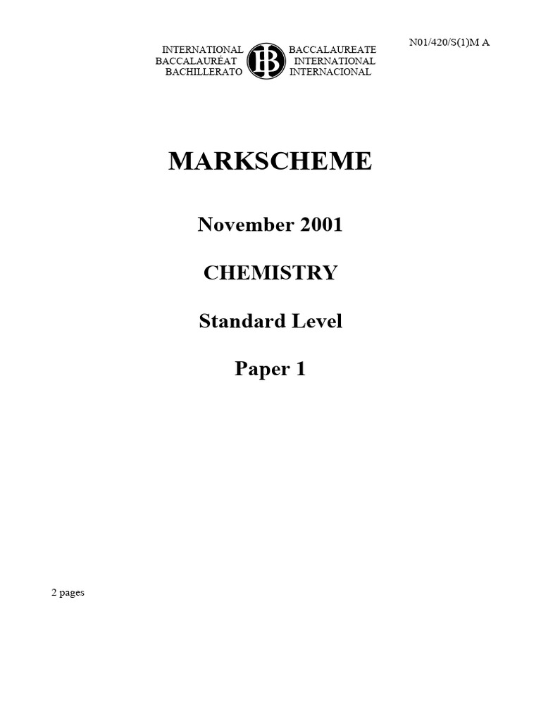 Chemistry Paper 1 TZ2 SL Markscheme | PDF