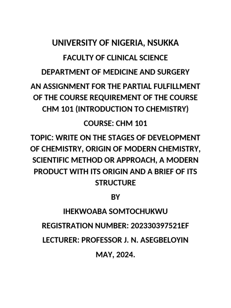 CHM 101 Assignment | PDF | Chemistry | Hypothesis