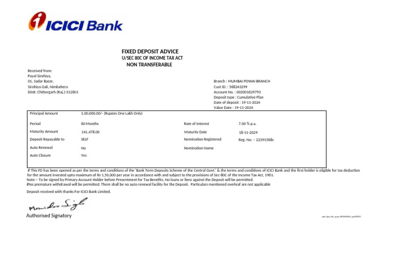 Rahul - FD receipt | PDF | Payments | Financial Services