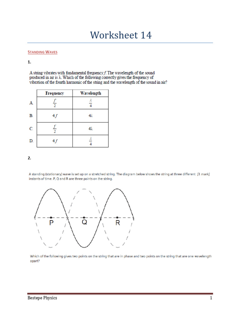 Standing Waves Worksheet and Answers | PDF