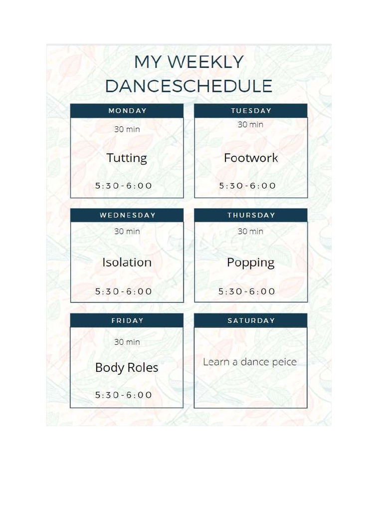 My Weekly Dance Schedule | PDF