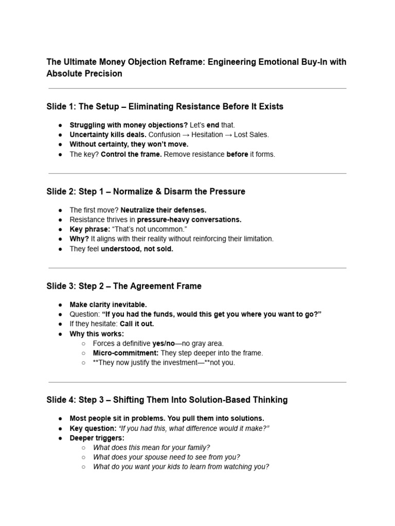 The Ultimate Money Objection Reframe - Engineering Emotional Buy-In ...