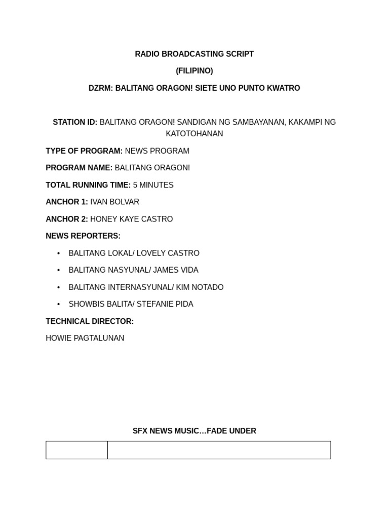 Radio Broadcasting Script 2 | PDF
