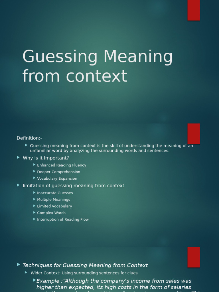 1 Guessing Meaning from context | PDF | Word | Reading Comprehension