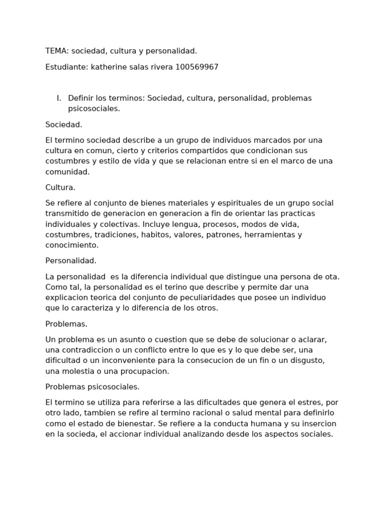 Sociedad, Cultura y Personalidad: Definiciones | PDF | Sociedad | Grupo ...