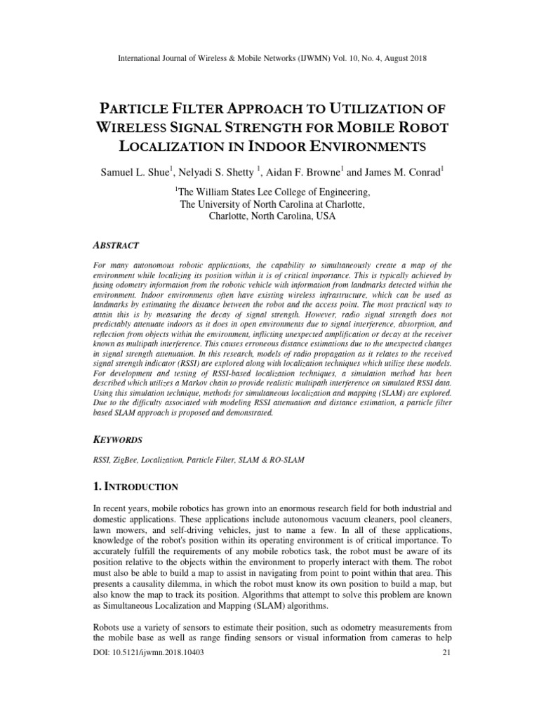 PARTICLE FILTER APPROACH TO UTILIZATION OF WIRELESS SIGNAL STRENGTH FOR ... PARTICLE FILTER APPROACH TO UTILIZATION OF WIRELESS SIGNAL STRENGTH FOR ...