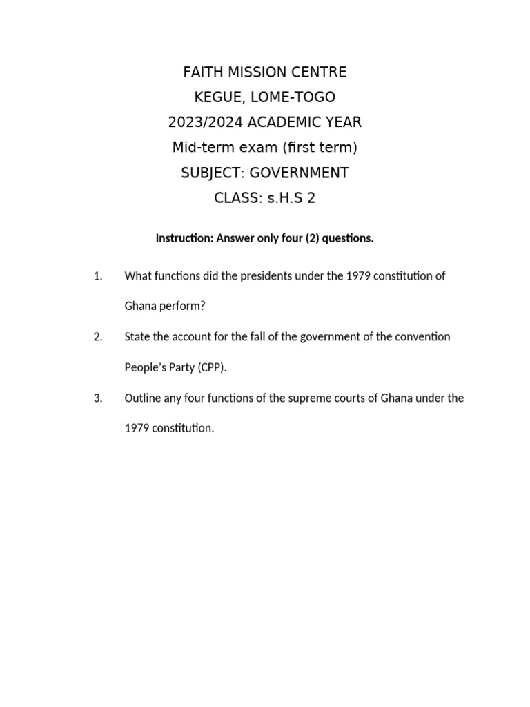 Government Mid-Term Exam Questions | PDF