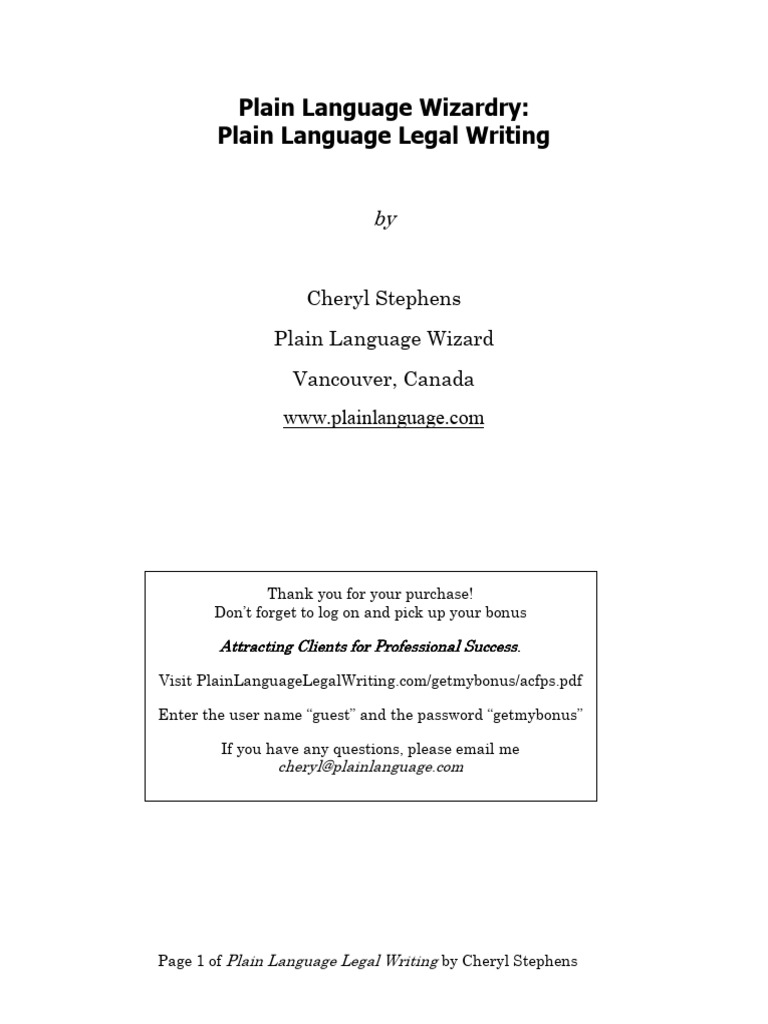 Stephens, Cheryl 'Plain Language Wizardry - Plain Language Legal ...