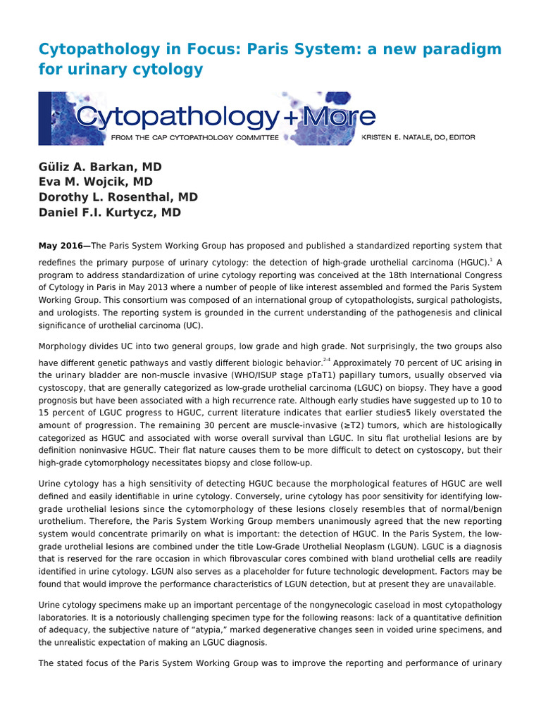 The Paris System For Reporting Urinary Cytology Eva M. Wojcik Daniel F ...