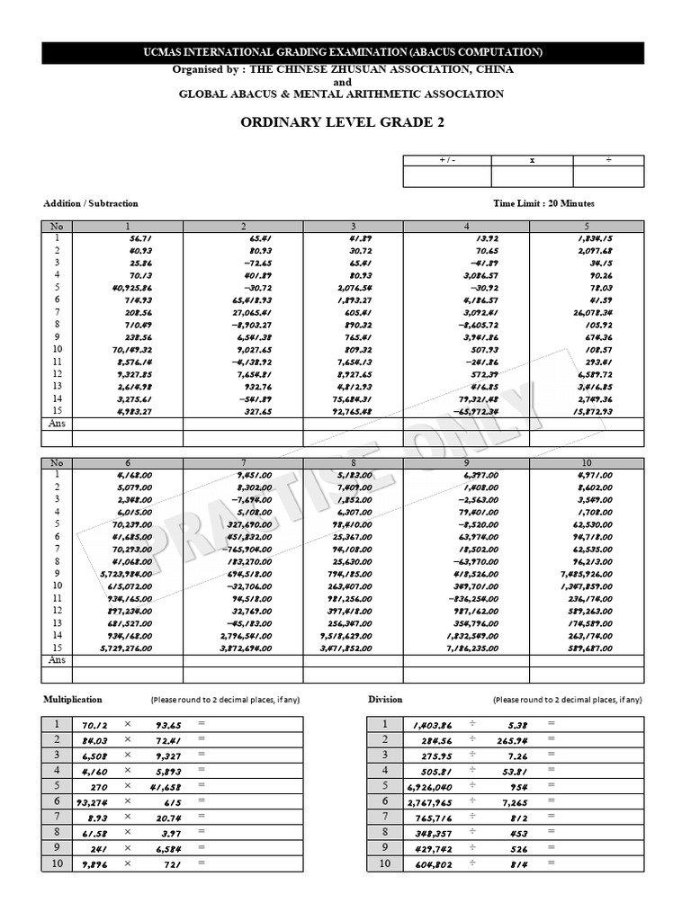 UCMAS Grade 2 Exam Model Paper | PDF | Mathematical Notation ...