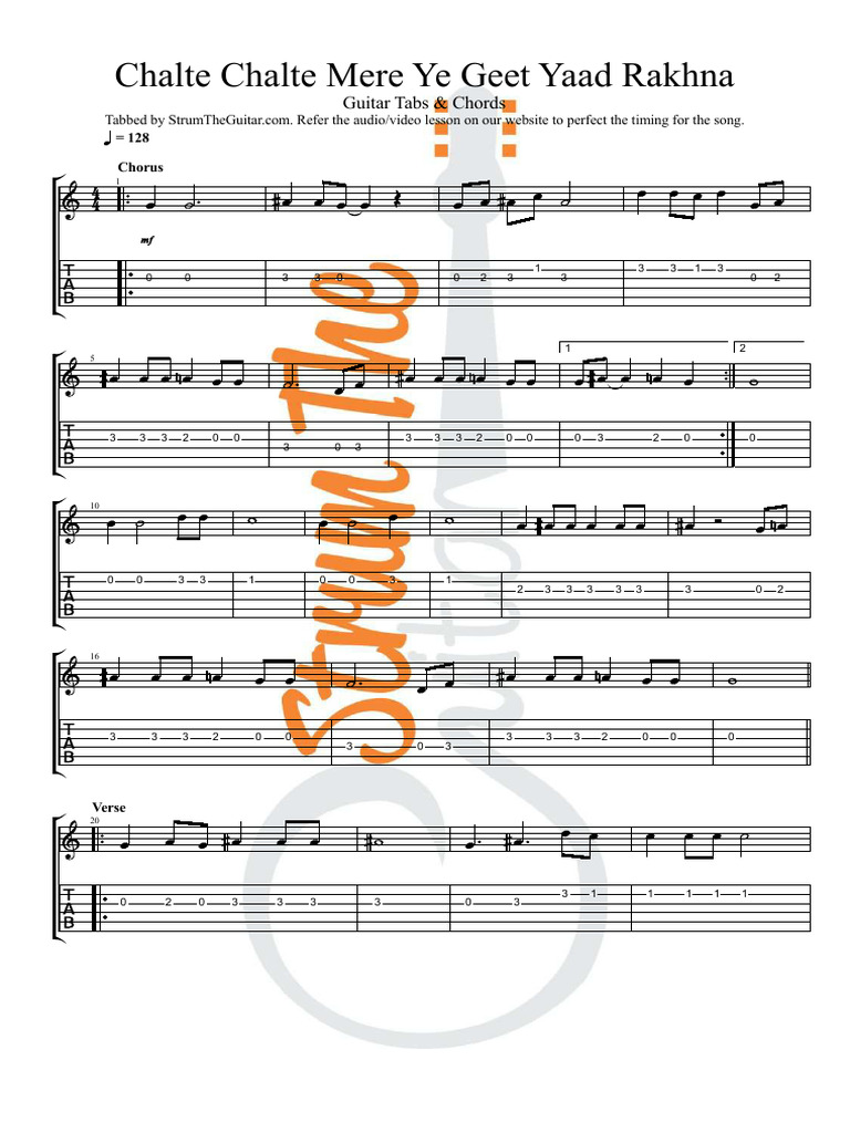 Chalte Chalte Mere Ye Geet Yaad Rakhna Guitar Tabs | PDF | Songs ...