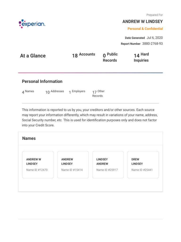 Annual Credit Report - Experian | PDF | Credit | Finance & Money Management
