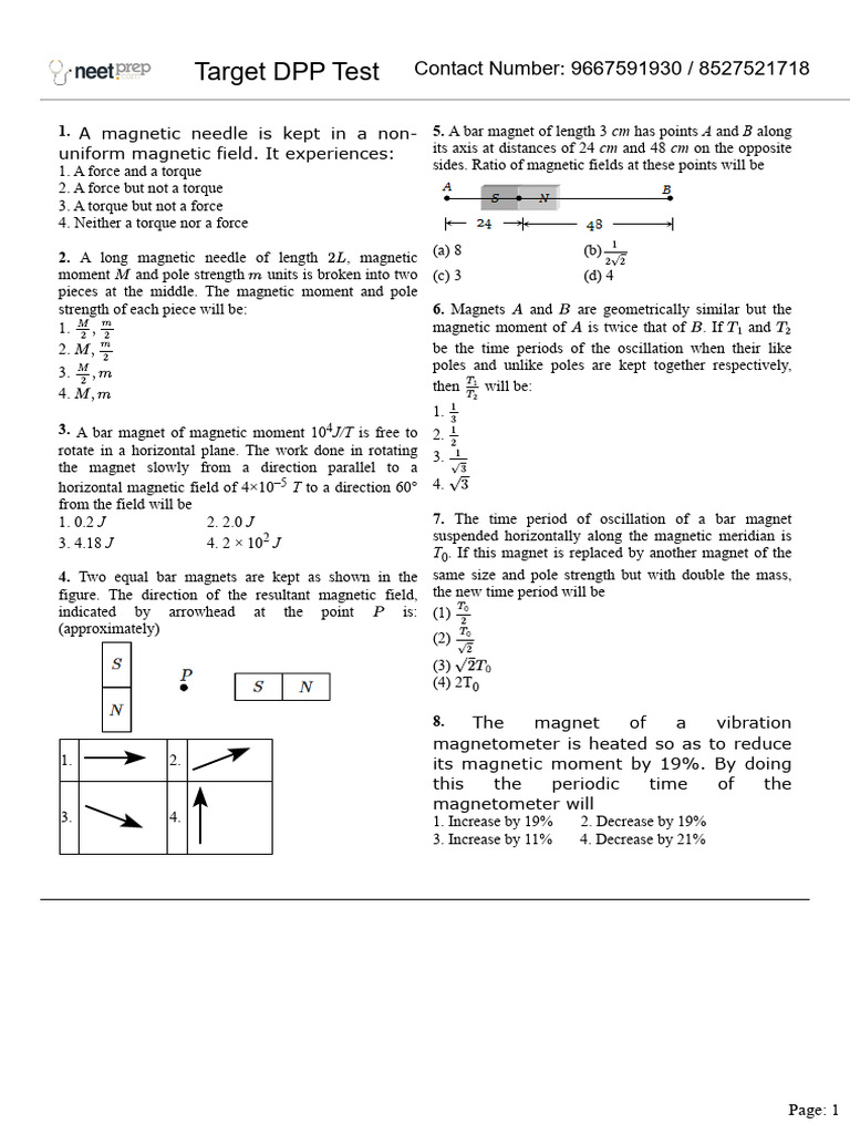 Practice Magnetism and Matter | PDF | Magnetism | Magnet