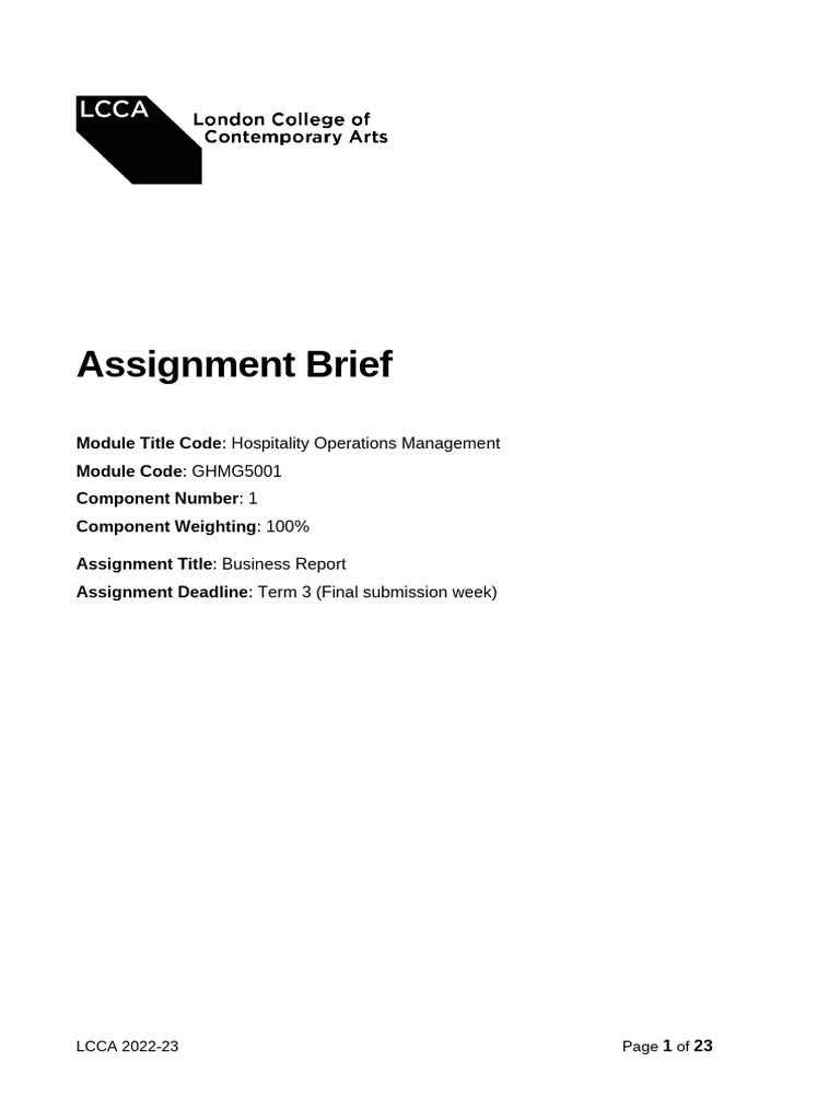 Assignment Brief - Hospitality Operations Module - 2023 | PDF ...