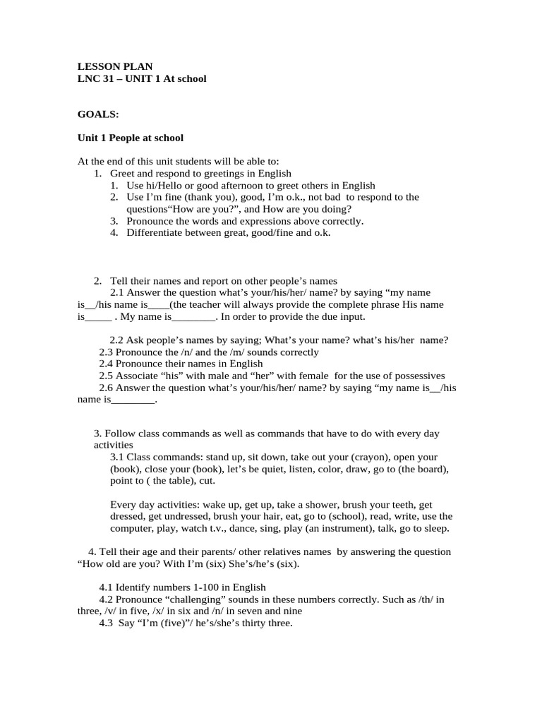 English Lesson Plan: School Basics | PDF