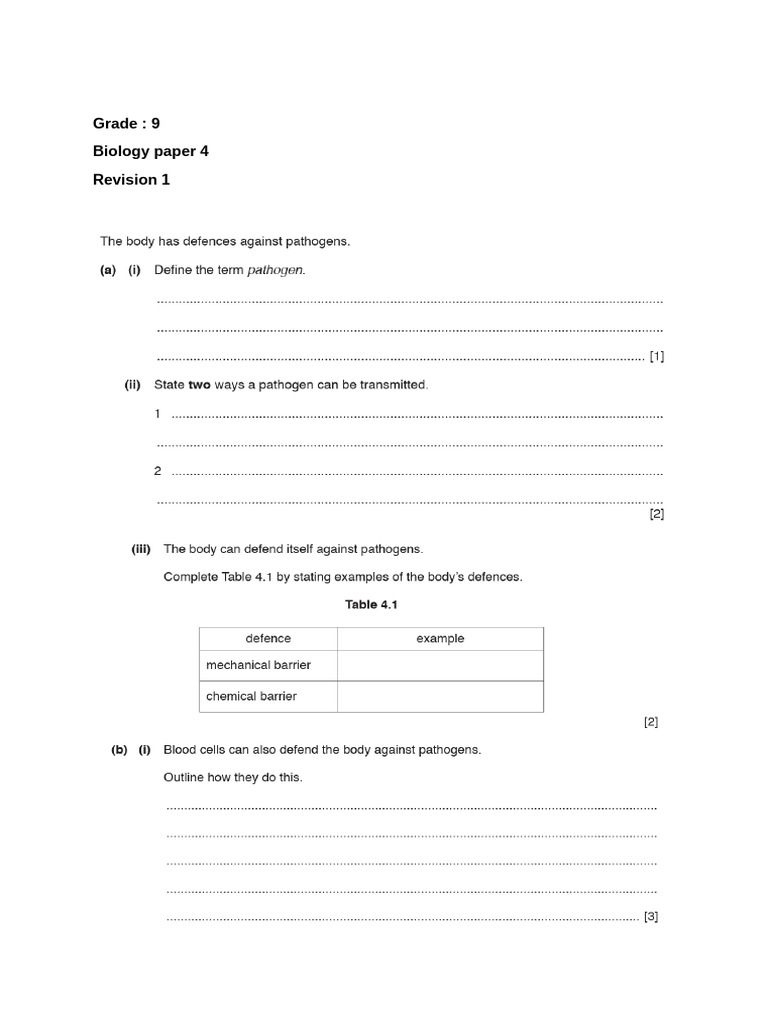Grade 9 Biology Revision 1 For RT2 | PDF