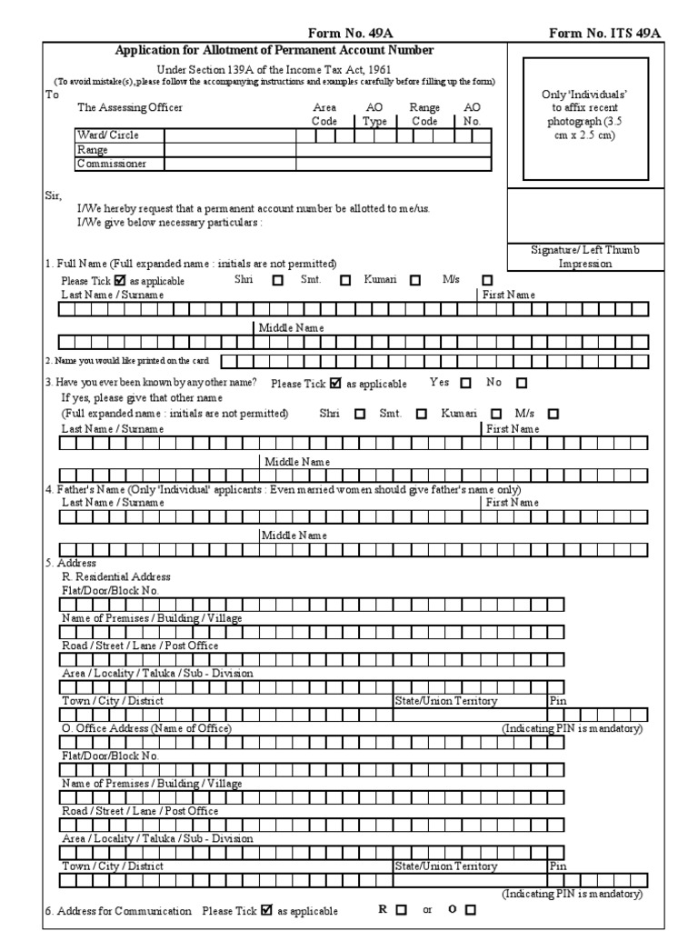 Pan Card Form | PDF | Legal Personality | Government Information
