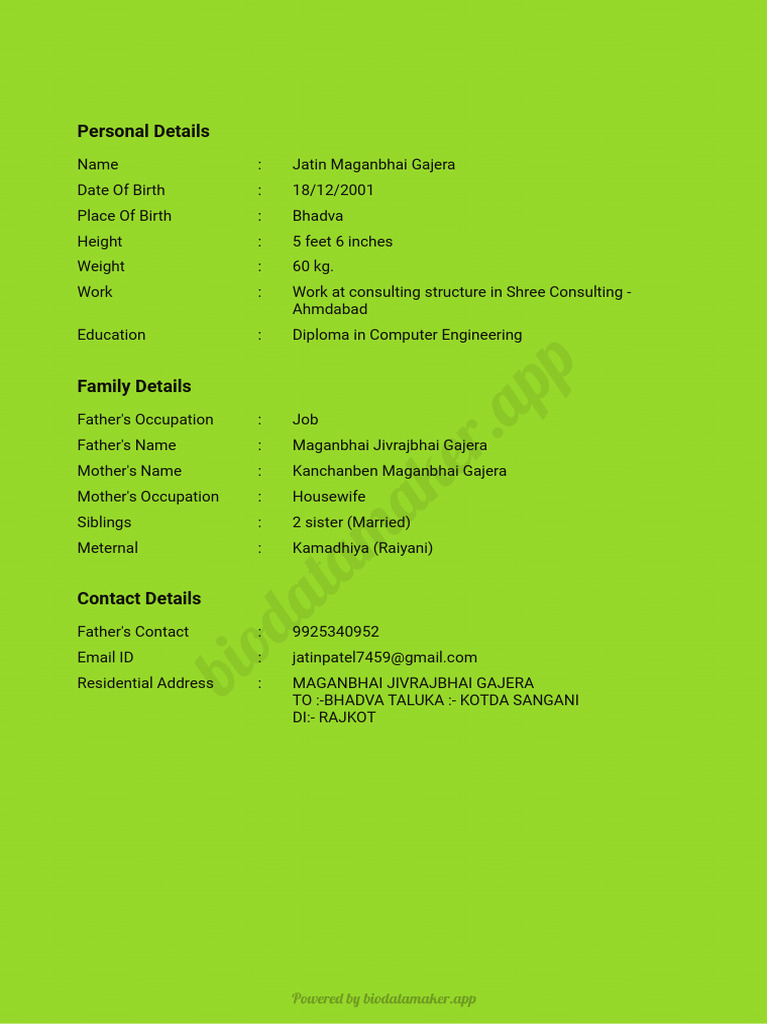 Jatin Gajera's Personal Profile | PDF