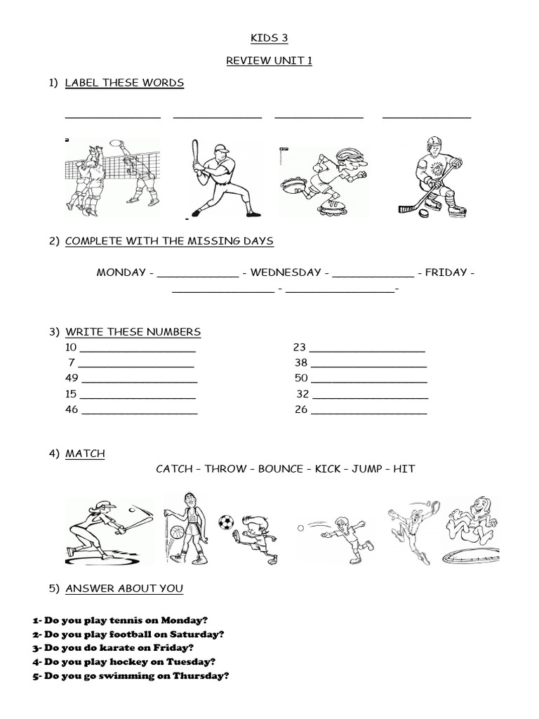 KIDS 3 - Review Unit 1 - Give Me 5 | PDF