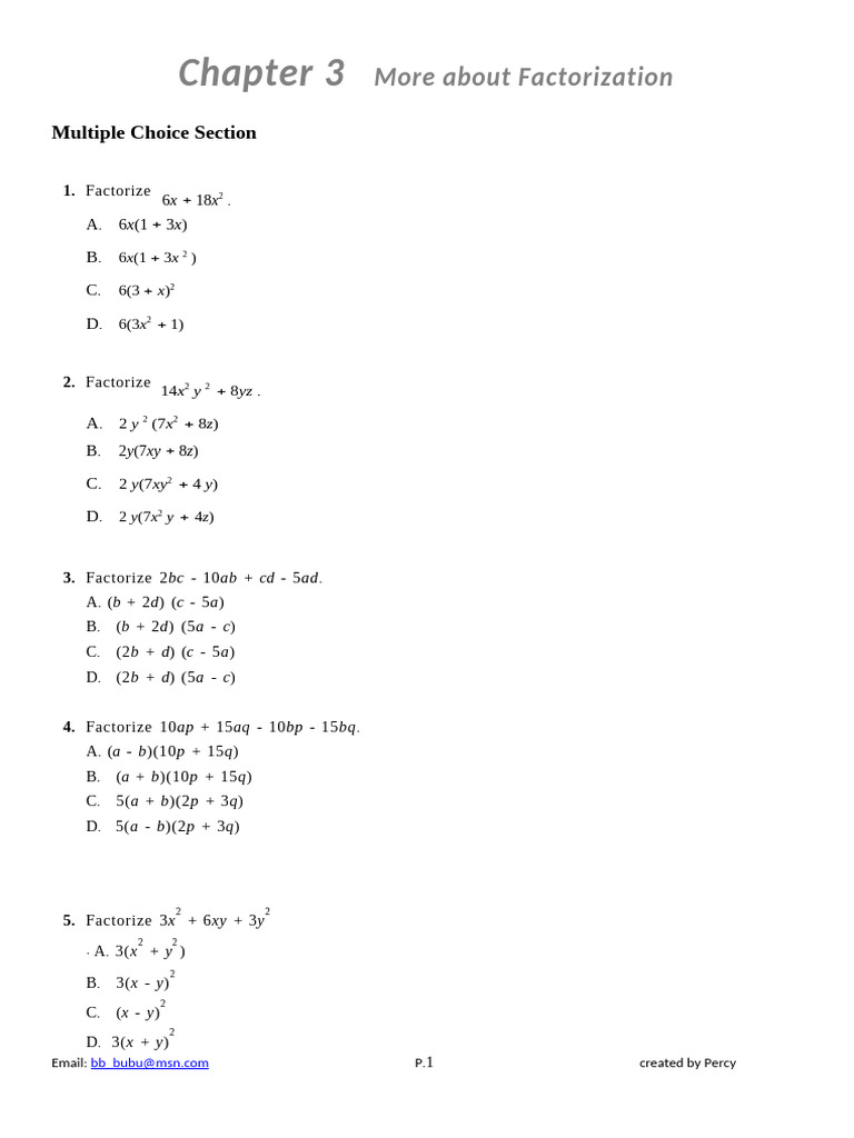 Factorization Practice Questions | PDF
