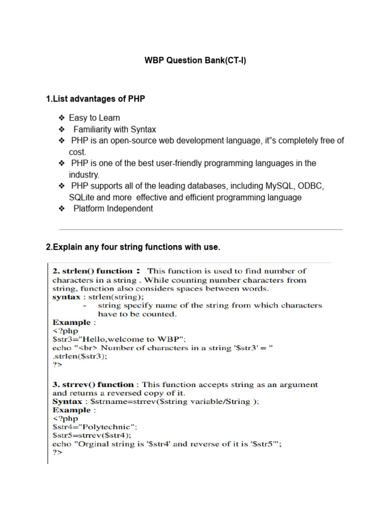WBP Question Bank (CT-I) Solved | PDF | Php | Anonymous Function