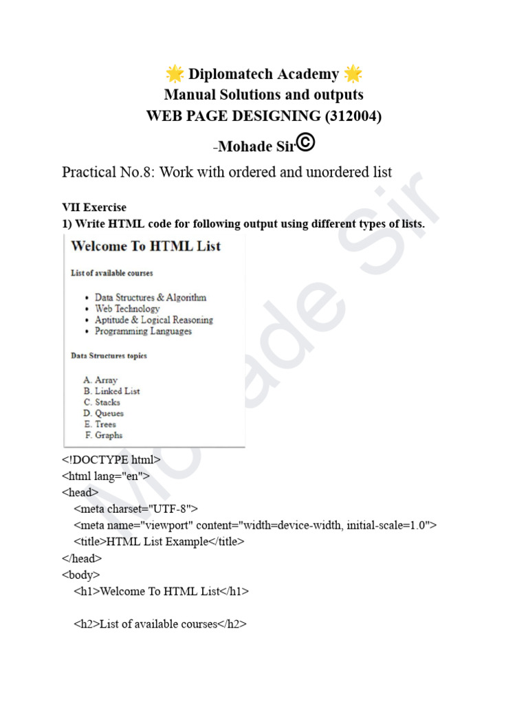 Wbp Practical No8 Answers Pdf Html Element Html