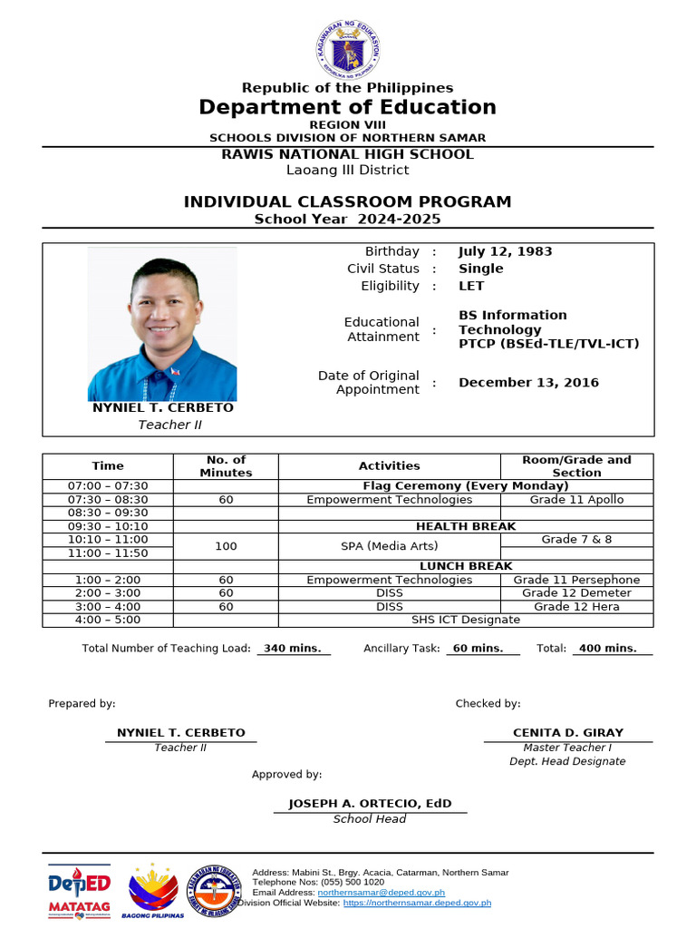 Individual Classroom Program - 014059 | PDF