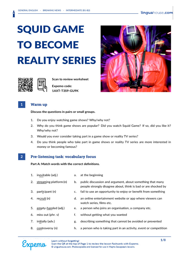 Squid Game Reality Series Overview | PDF | Vocabulary | Reading ...