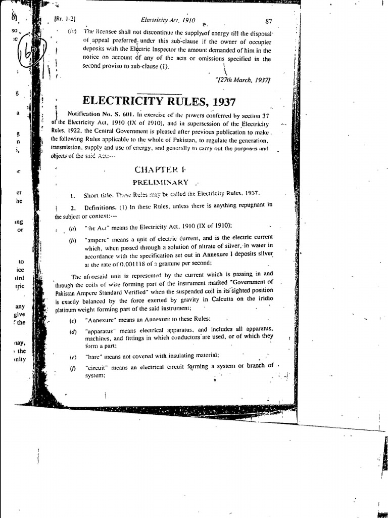 Electricity Rules 1937 | PDF