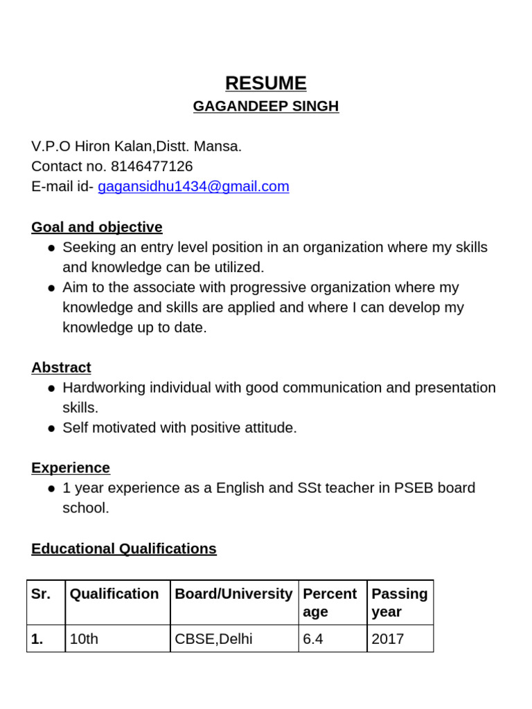 RESUME Gagan | PDF