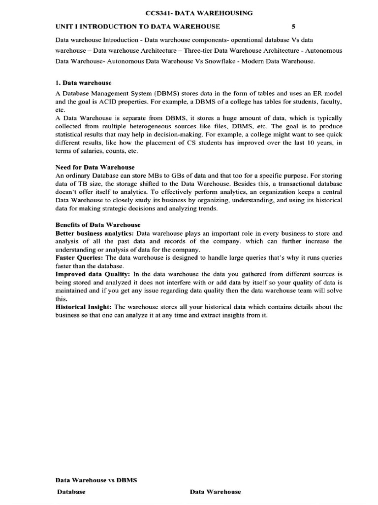 Unit-1 Data Warehousing | PDF | Data Warehouse | Cloud Computing