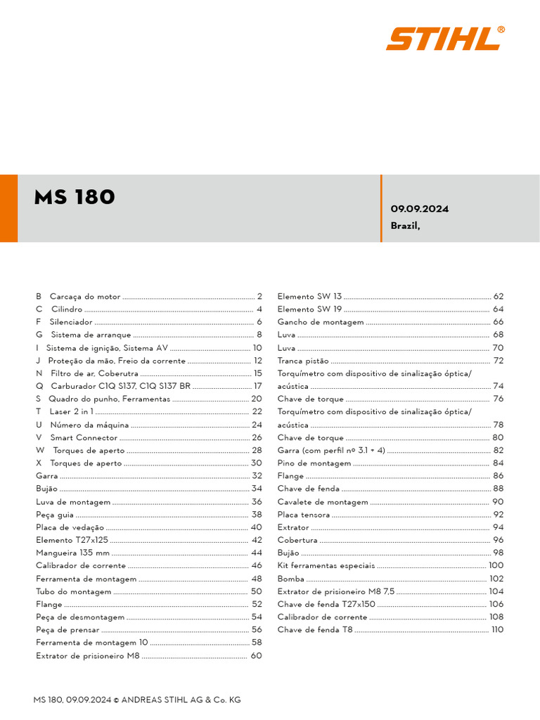 Peças e Montagem MS 180 STIHL | PDF | Engenharia Mecânica | Máquinas