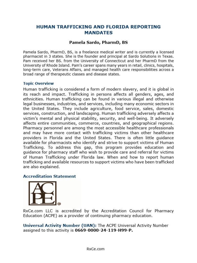 Florida Human Trafficking Reporting Guide | PDF | Human Trafficking ...