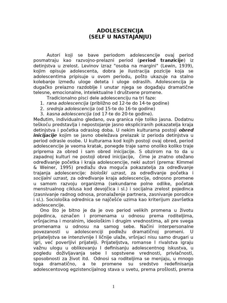 Adolescencija i Self u Nastajanju | PDF