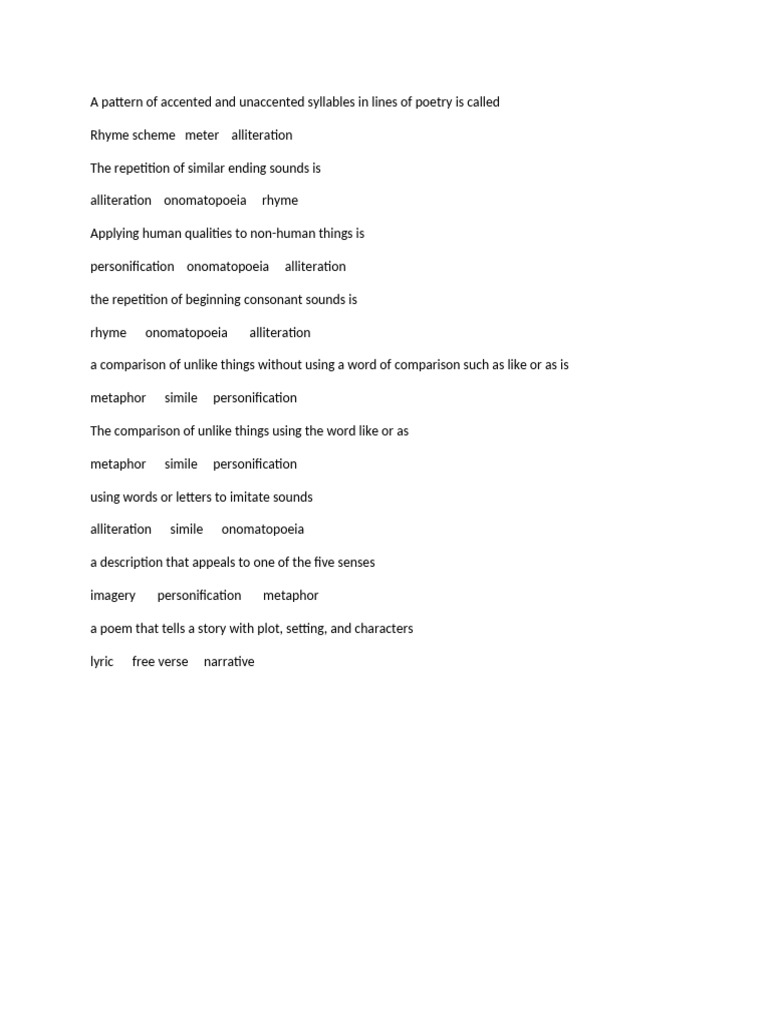 A Pattern of Accented and Unaccented Syllables in Lines of Poetry Is ...