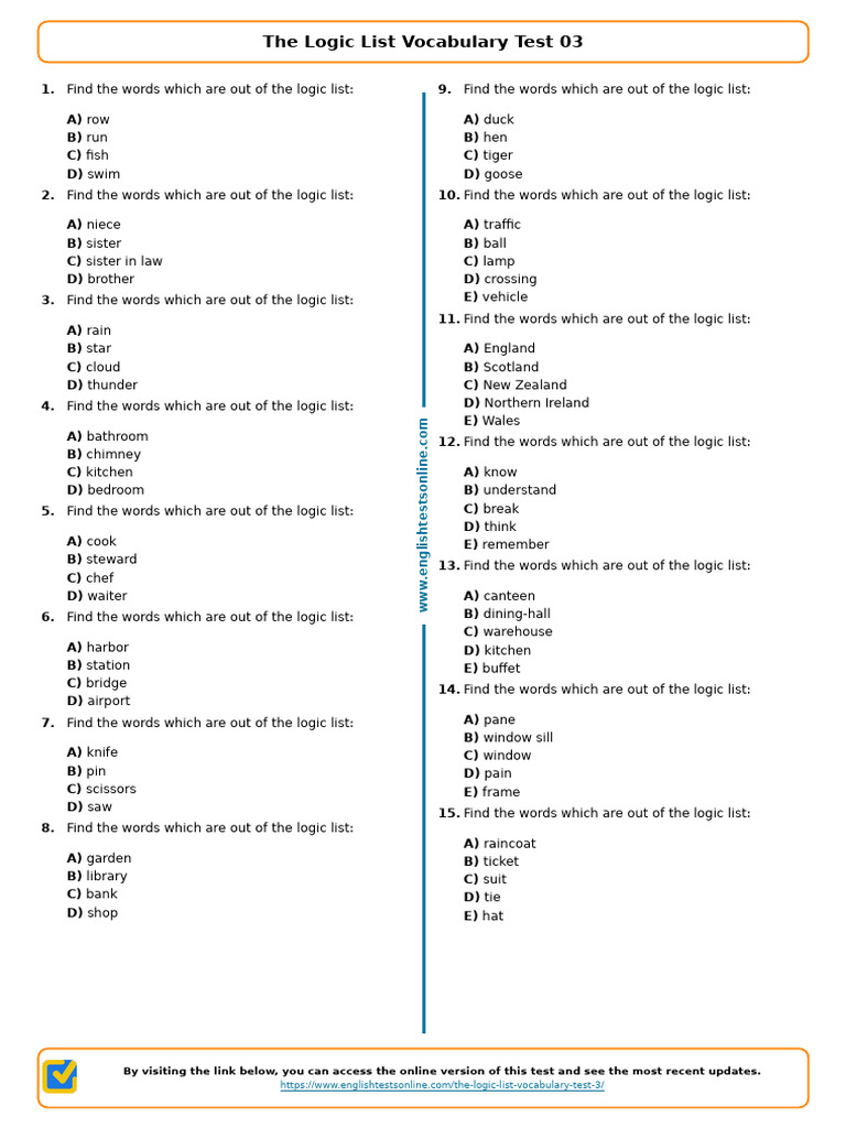 1647 - The Logic List Vocabulary Test 03 | PDF