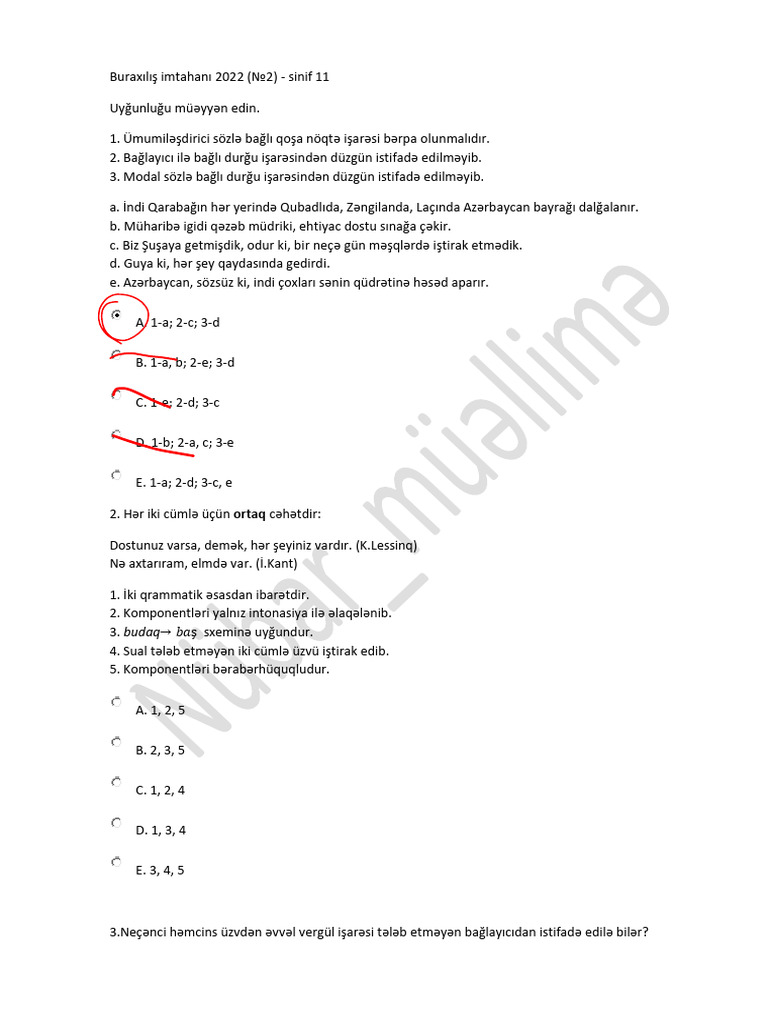 XI OTK.yeni 2.Buraxılış imtahanı 2022 | PDF
