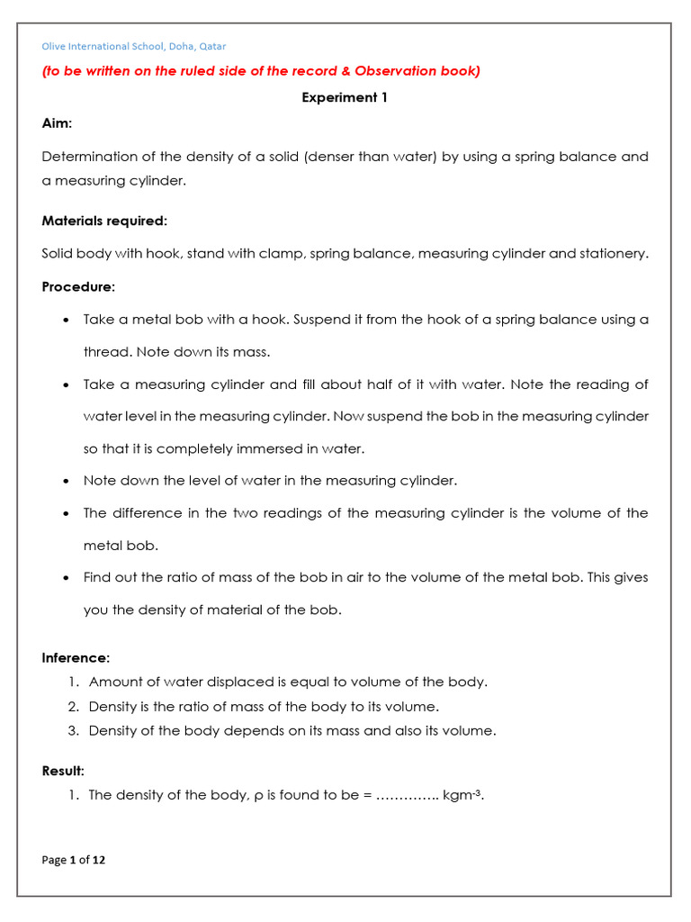 Physics Practicals | PDF | Density | Physical Quantities