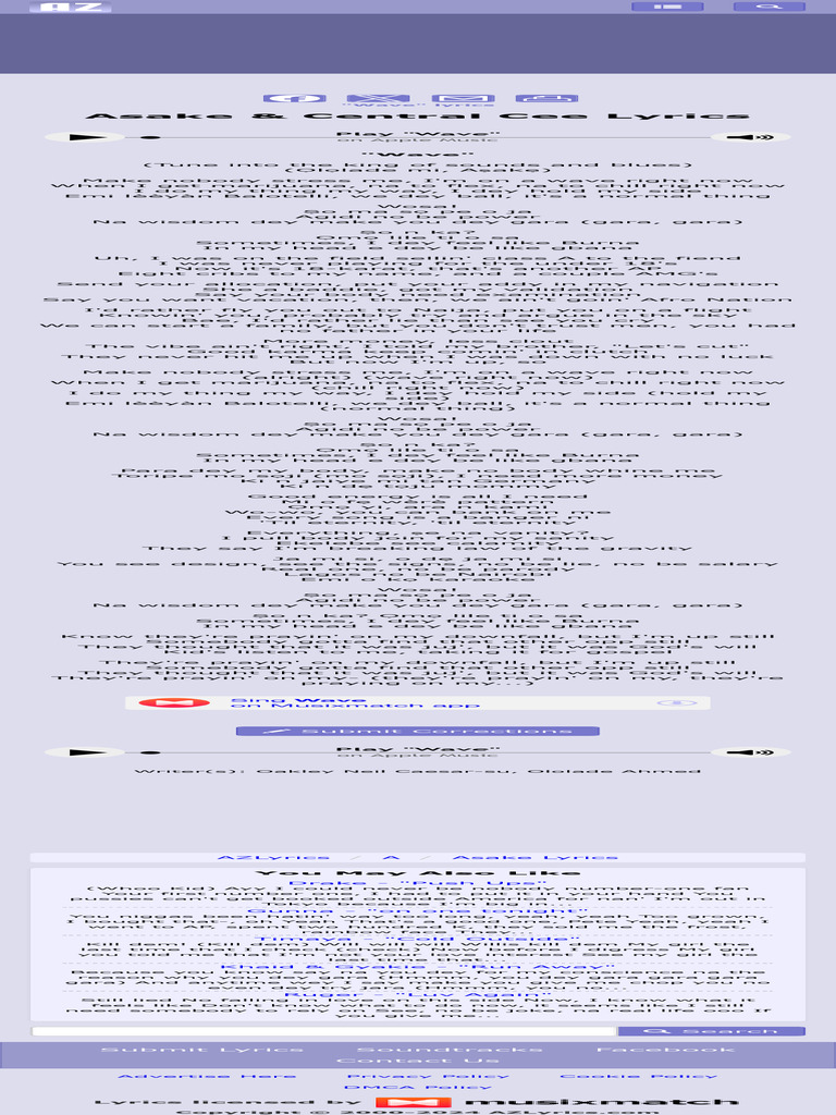 Asake & Central Cee - Wave Lyrics | PDF