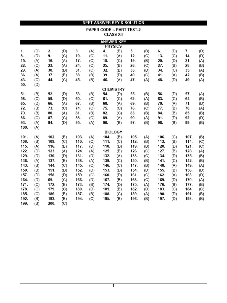 Part Test 2 Neet Xii Solution | PDF | Physical Chemistry | Chemistry