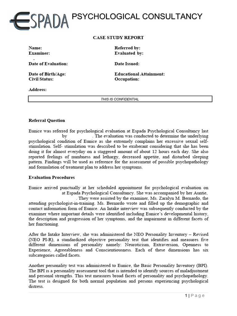 Case Study Report | PDF | Psychotherapy | Mental Disorder