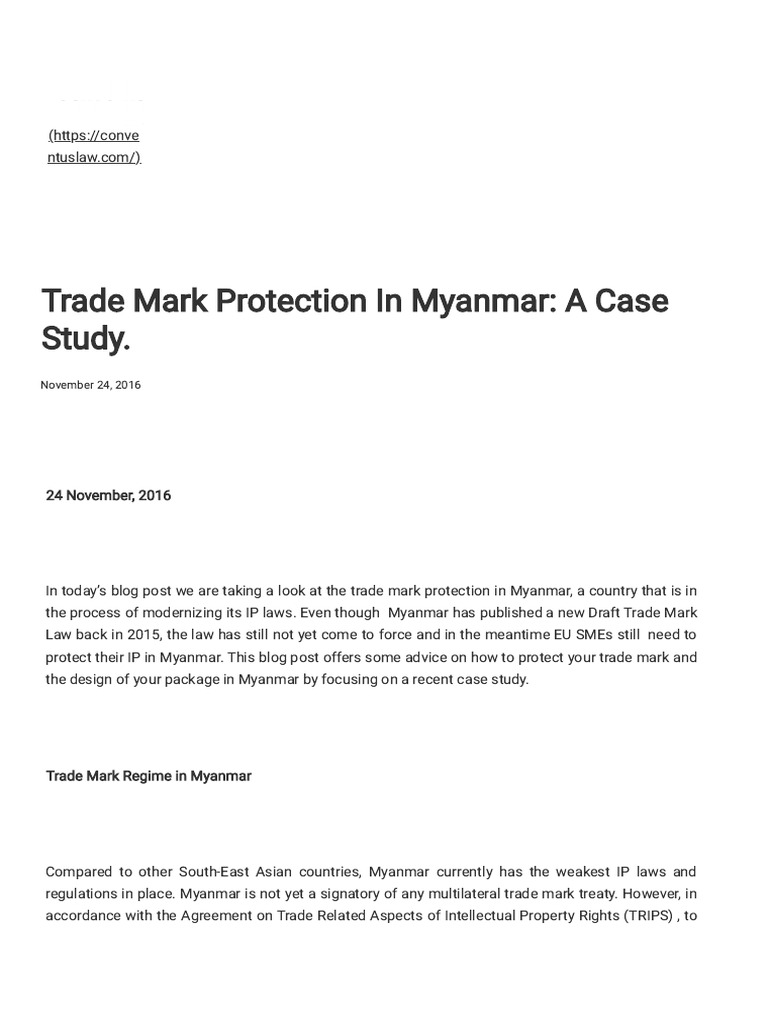 Trademark Protection in Myanmar Guide | PDF | Trademark | Intellectual ...