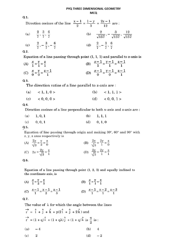 Pyq Three Dimensional Geometry | PDF