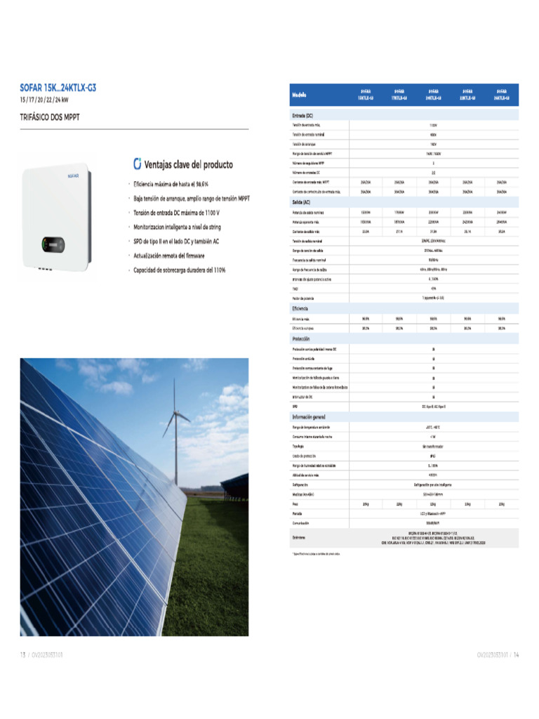 SOFAR 15-24KTLX-G3_Datasheet_2023-05-31_V1.0_es-ES | PDF