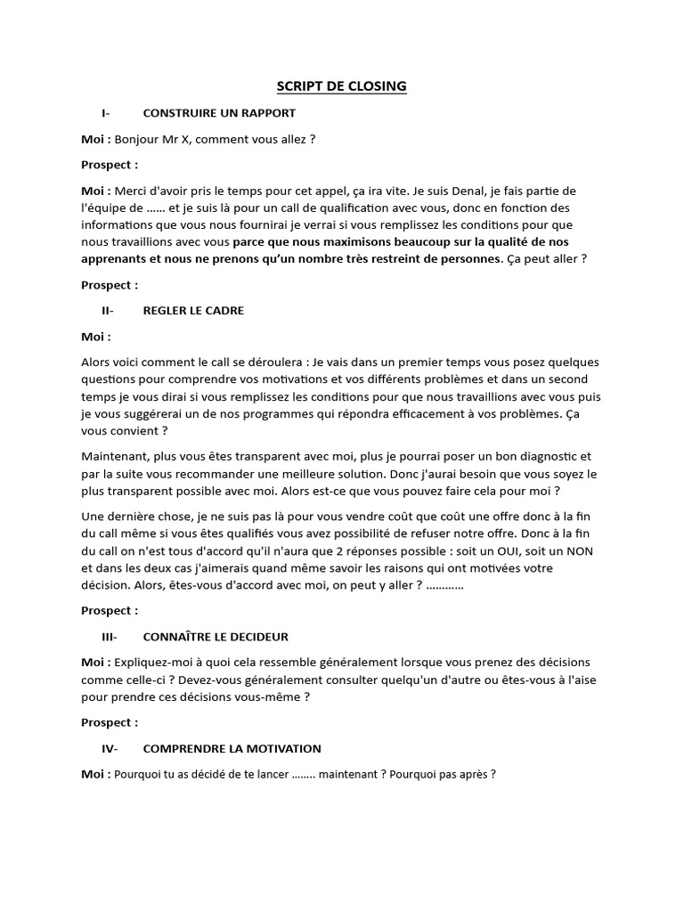 SCRIPT DE CLOSING | PDF